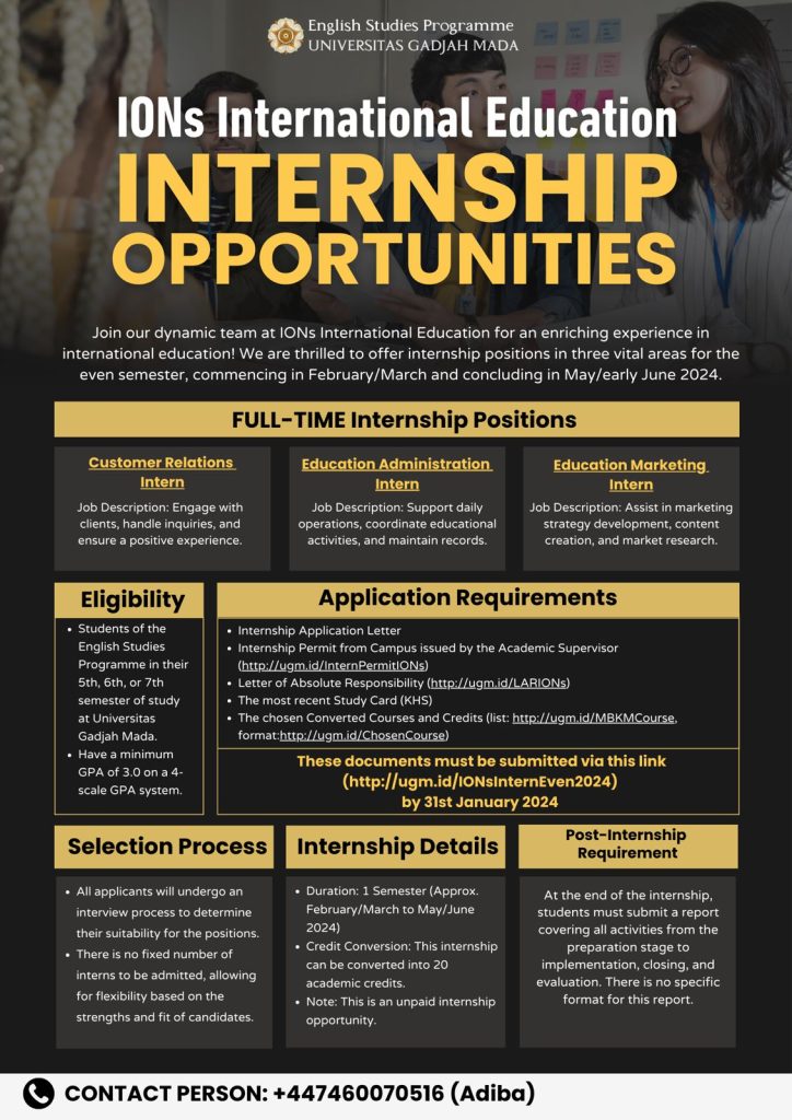 IONs International Education Internship Opportunities Organised by ...